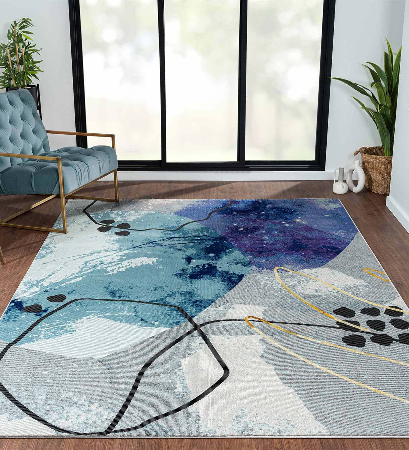Buy Purple Abstract Polypropylene 4 ft x 6 ft Machine Made Carpet by ...