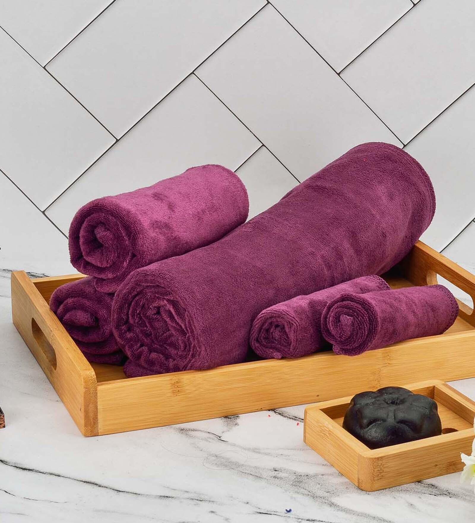 Buy Purple Solid 400 GSM Microfiber Towel Set By Black Gold at 44% OFF ...