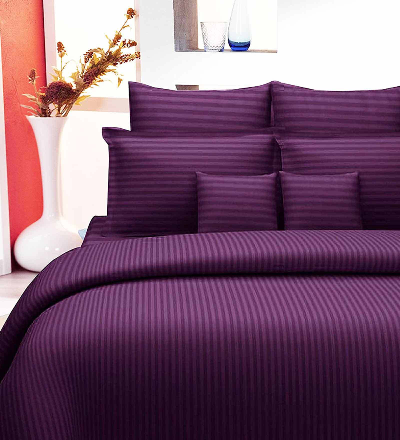 Buy Purple Striped 300 TC Cotton Blend Queen Sized Bed Sheets with 2 ...