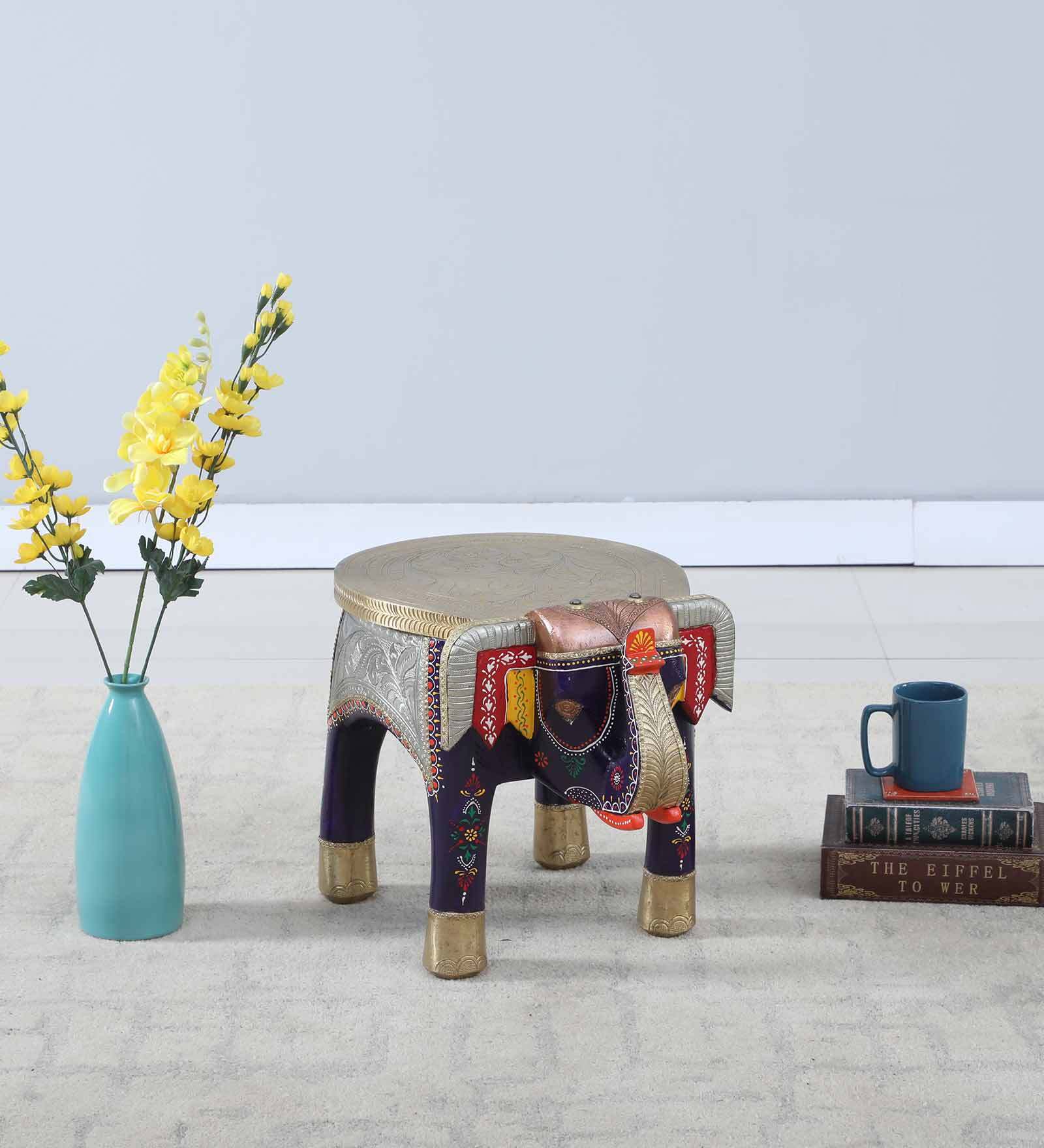 Buy Purple Wooden Elephant Stool at 21% OFF by Ujjwal Wood | Pepperfry
