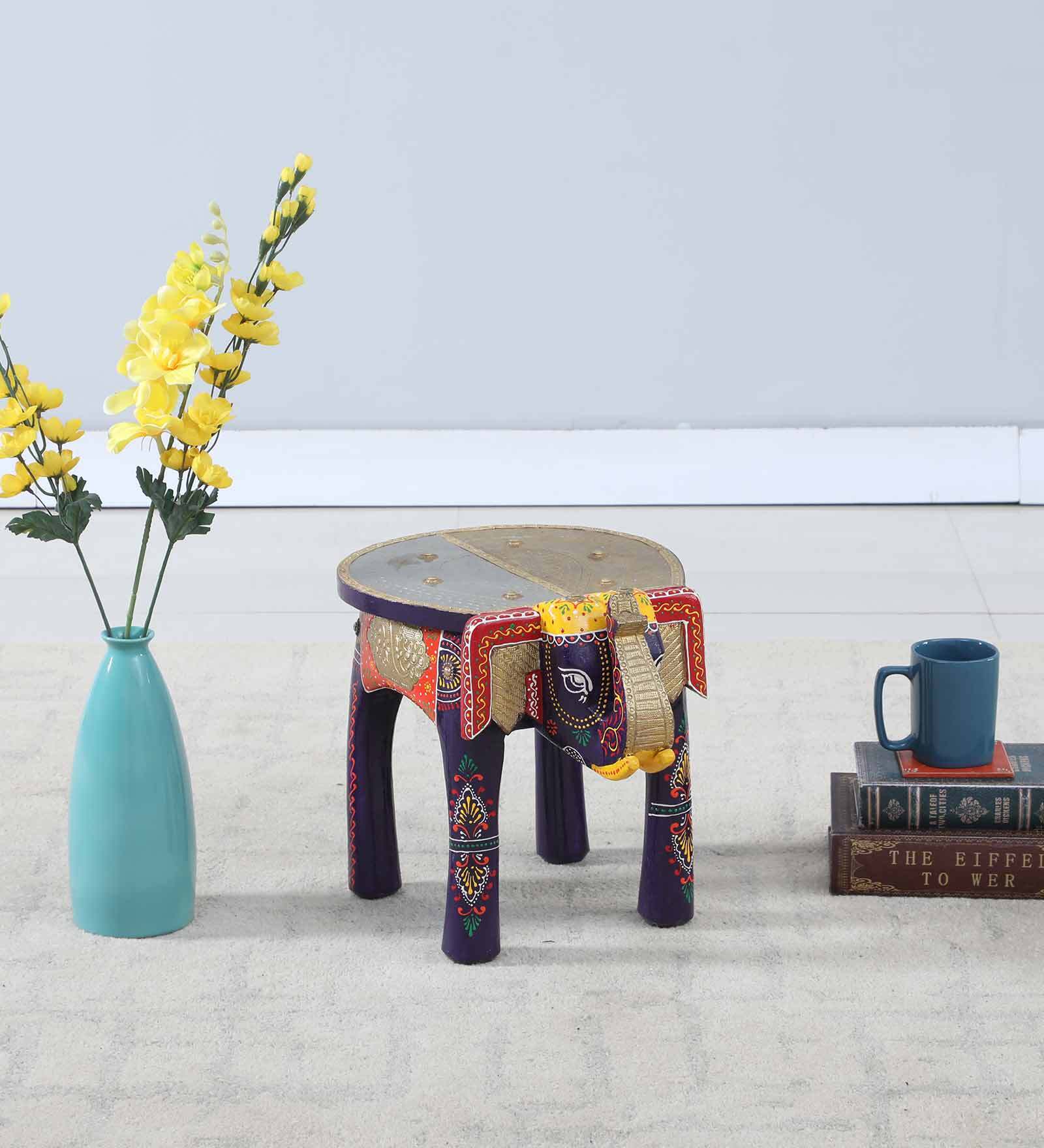 Buy Wooden Purple Elephant Stool at 29% OFF by Ujjwal Wood | Pepperfry