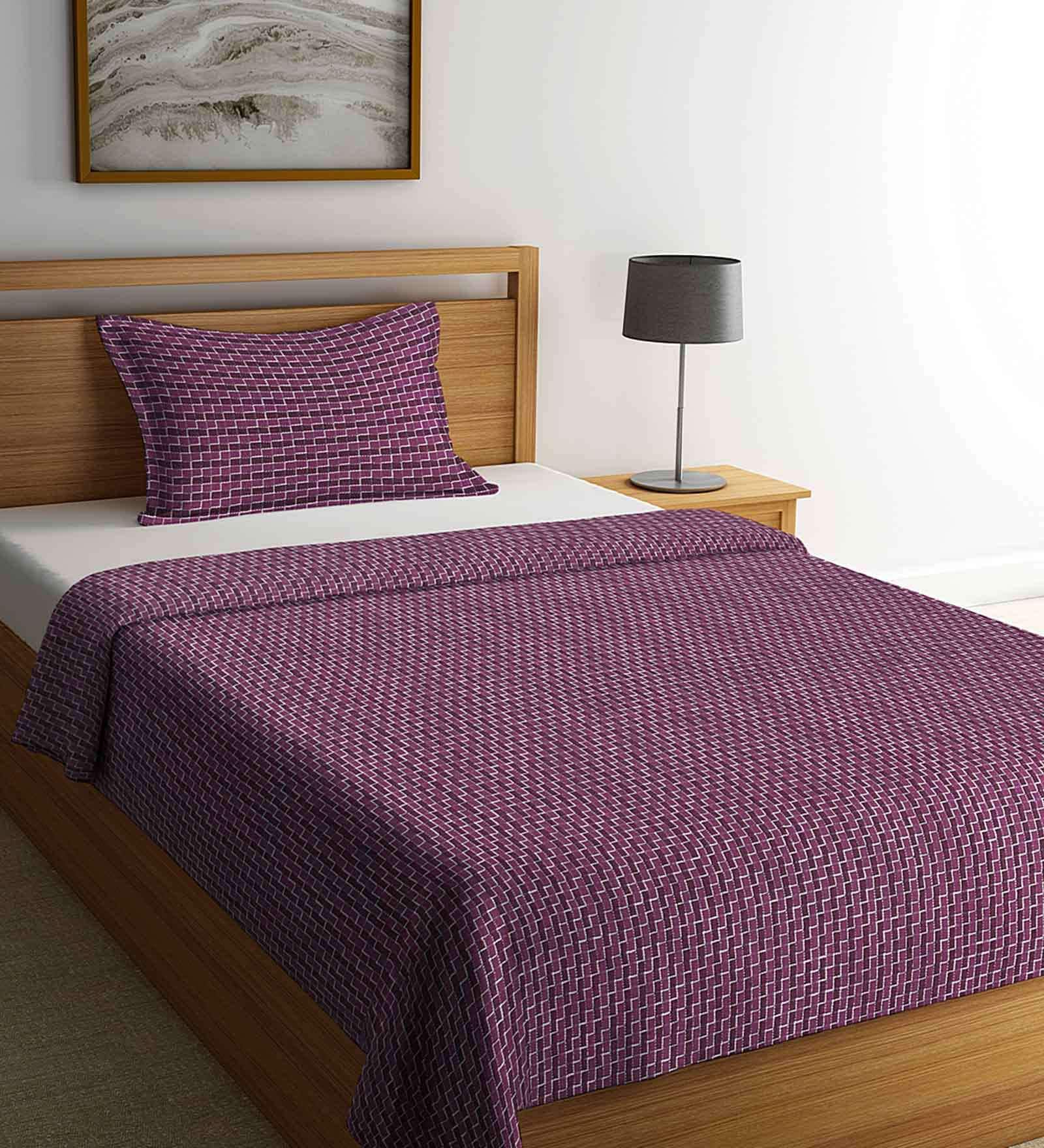 Buy Purple Woven Design Cotton Single Bed cover with Pillow Cover at 74 ...