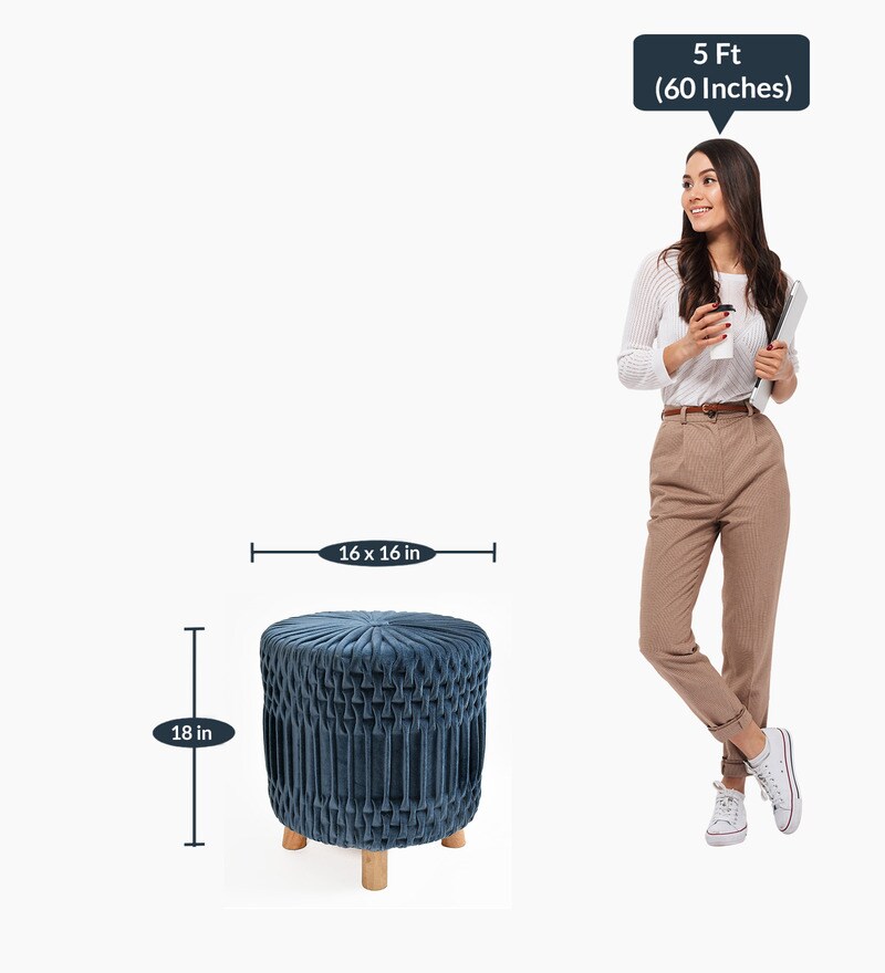 Buy Puffy Fabric Seating Stool in Blue Colour by Sheen decor Online ...