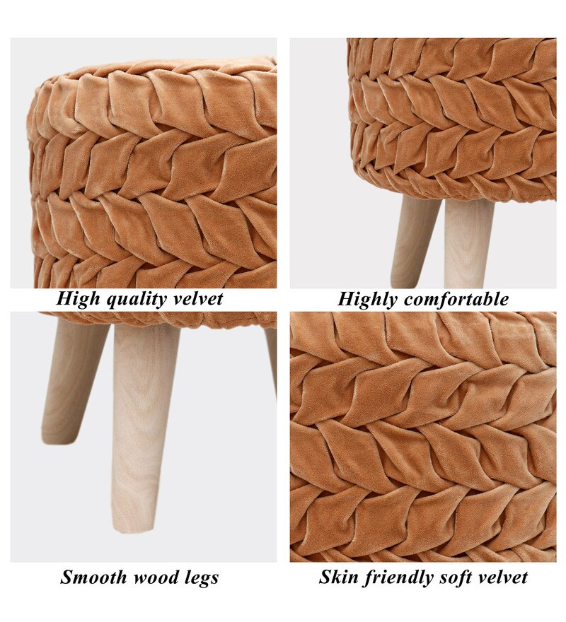 Buy Puffy Fabric Seating Stool in Camel Colour by Sheen decor Online ...