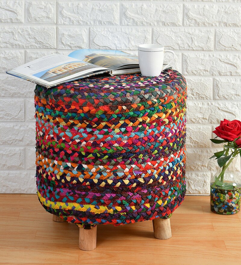 Buy Puffy Fabric Seating Stool in Pink Multi Colour Online ...
