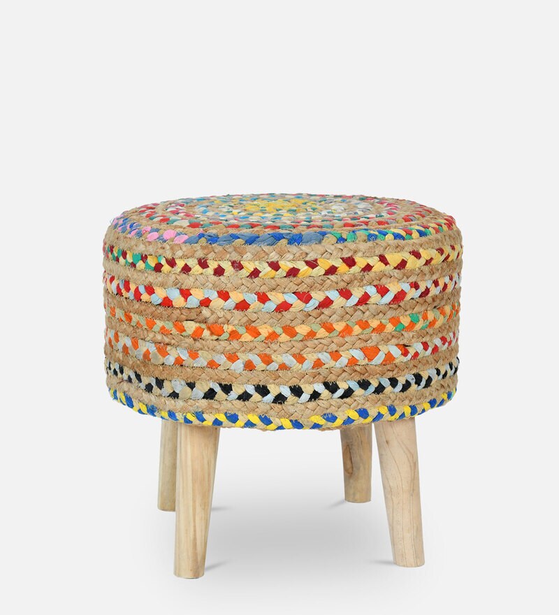 Buy Puffy Jute Fabric Seating Stool in Multi Colour Online ...