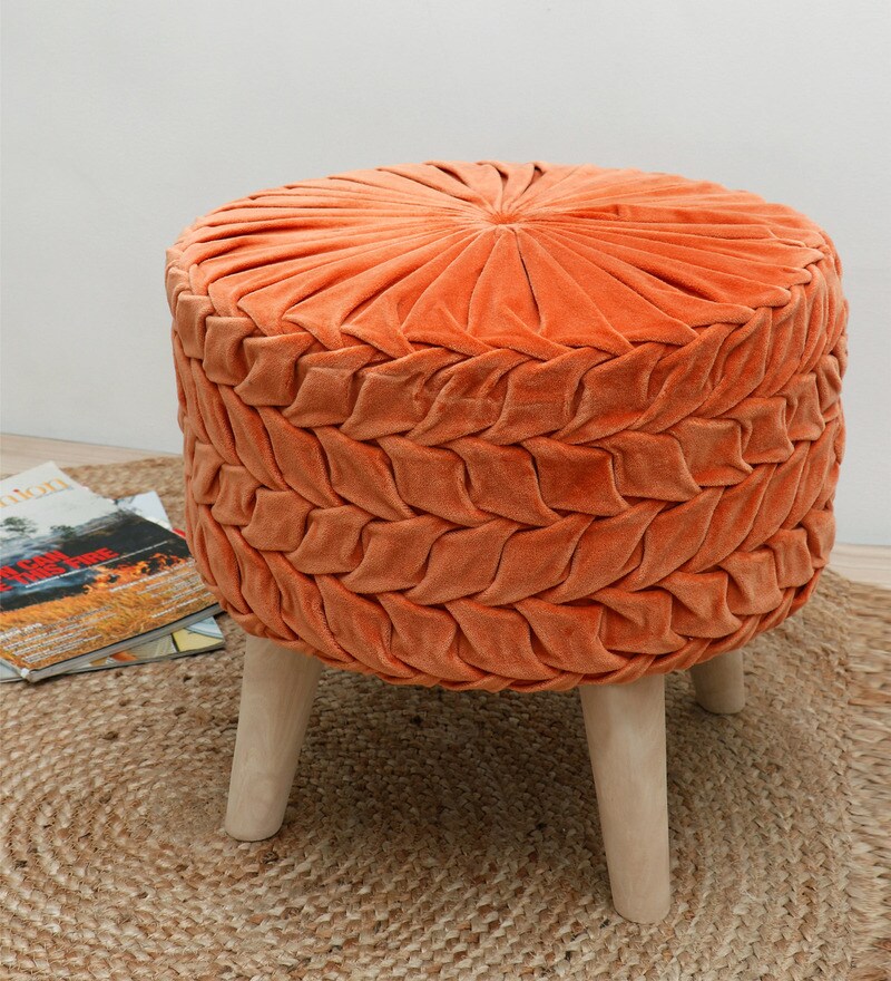 Buy Puffy Fabric Seating Stool in Rust Colour Online - Contemporary ...
