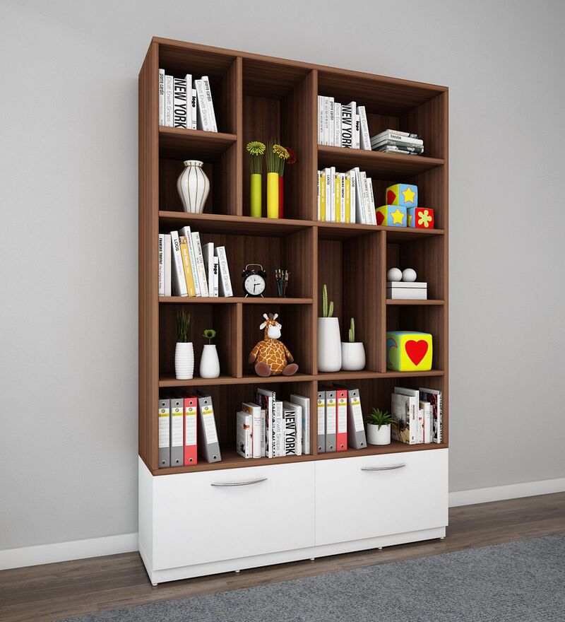 Buy Pulseline Book Shelf in Walnut & Frosty White Finish by Woodbuzz ...