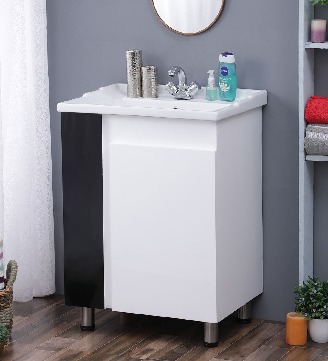 Buy PVC Floor Rested Bathroom Vanity in Black & White by JJ ...