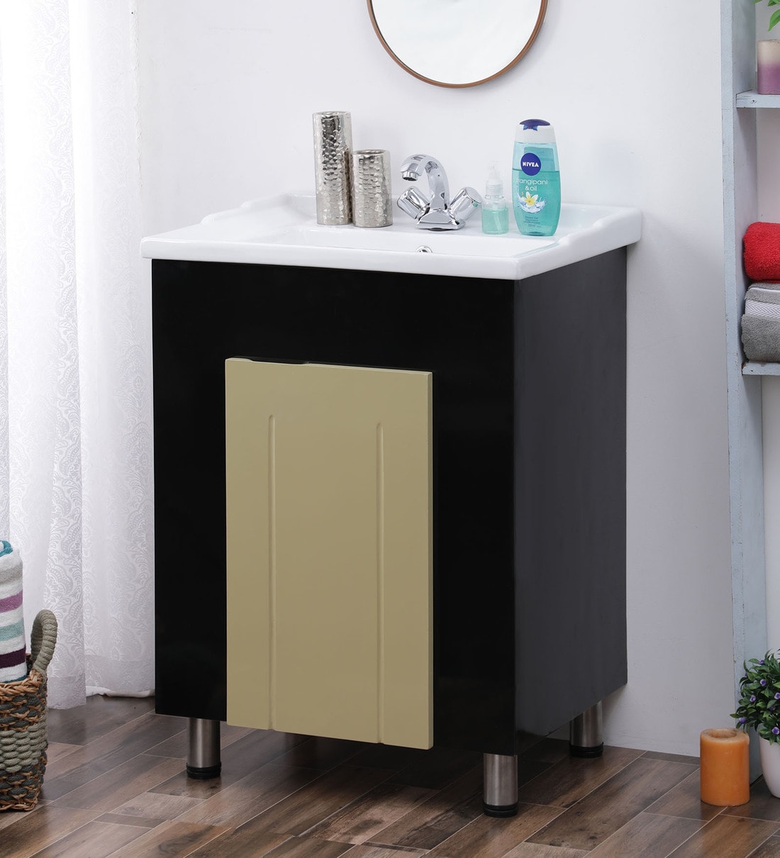 Buy PVC Floor Rested Bathroom Vanity in Brown & Cream by JJ ...