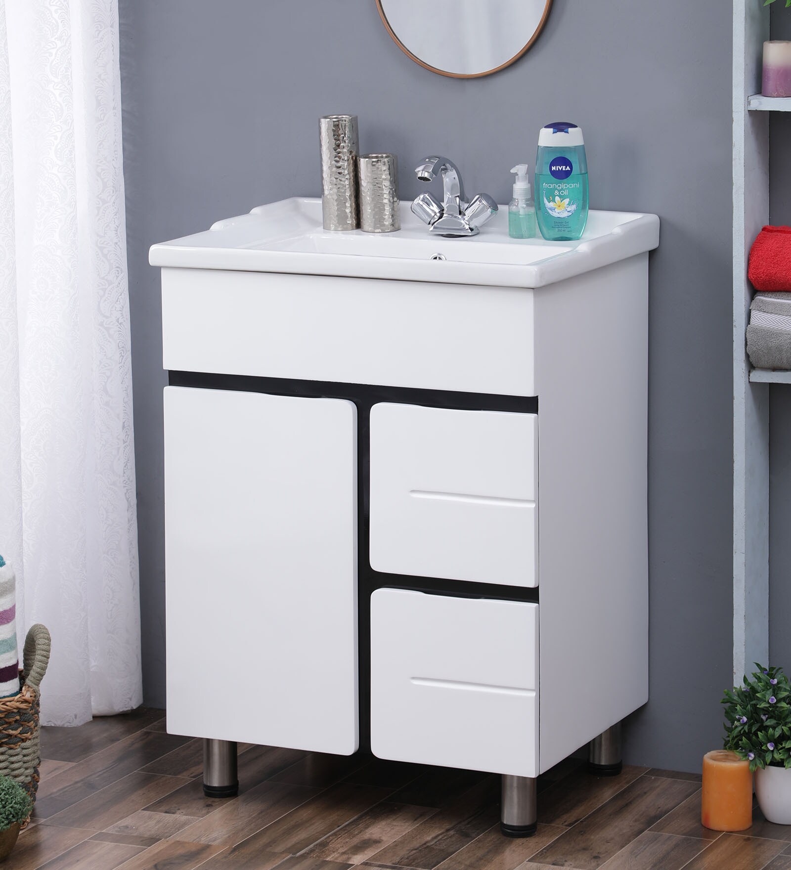 Buy PVC Floor Rested Bathroom Vanity in Black & White by JJ ...