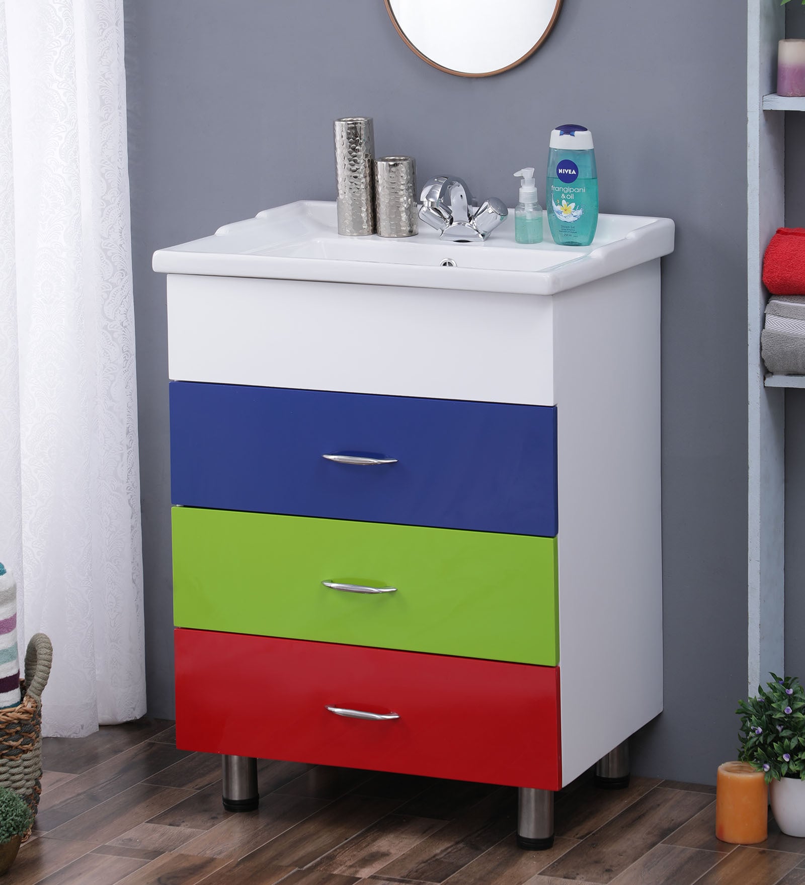 Buy PVC Floor Rested Bathroom Vanity In White by JJ Sanitaryware Online ...