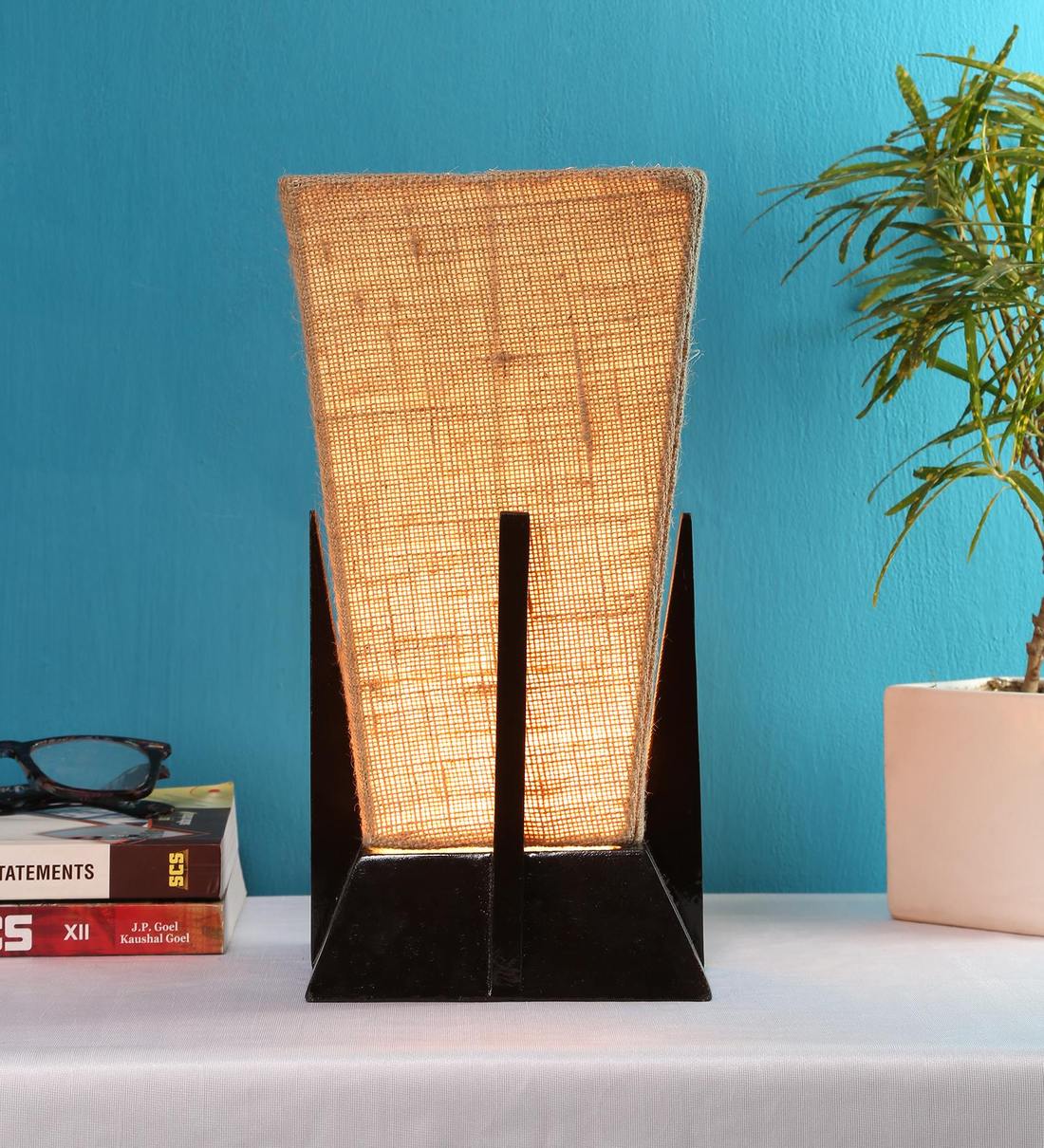 Buy Pyramid Beige Jute Shade Table Lamp with Dark Brown Base by New Era ...