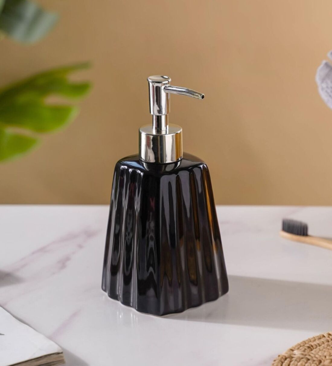 Buy Pyramid Shaped Sleek Black Ceramic Bath Dispenser with Metal Nozzle ...