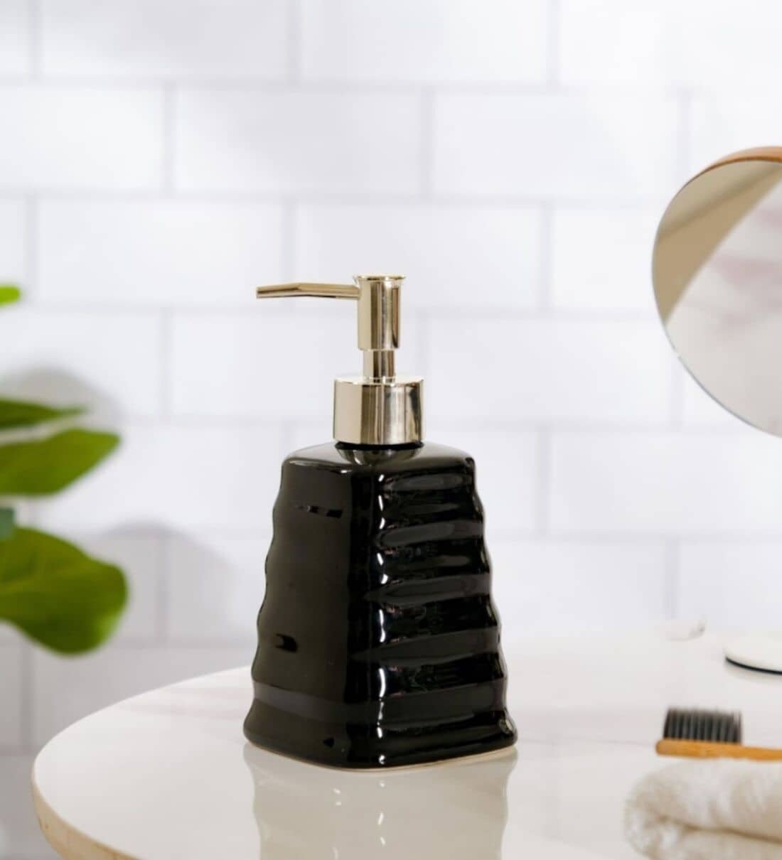 Buy Pyramid Textured Ceramic Black Bath Dispenser with Metal Nozzle at ...