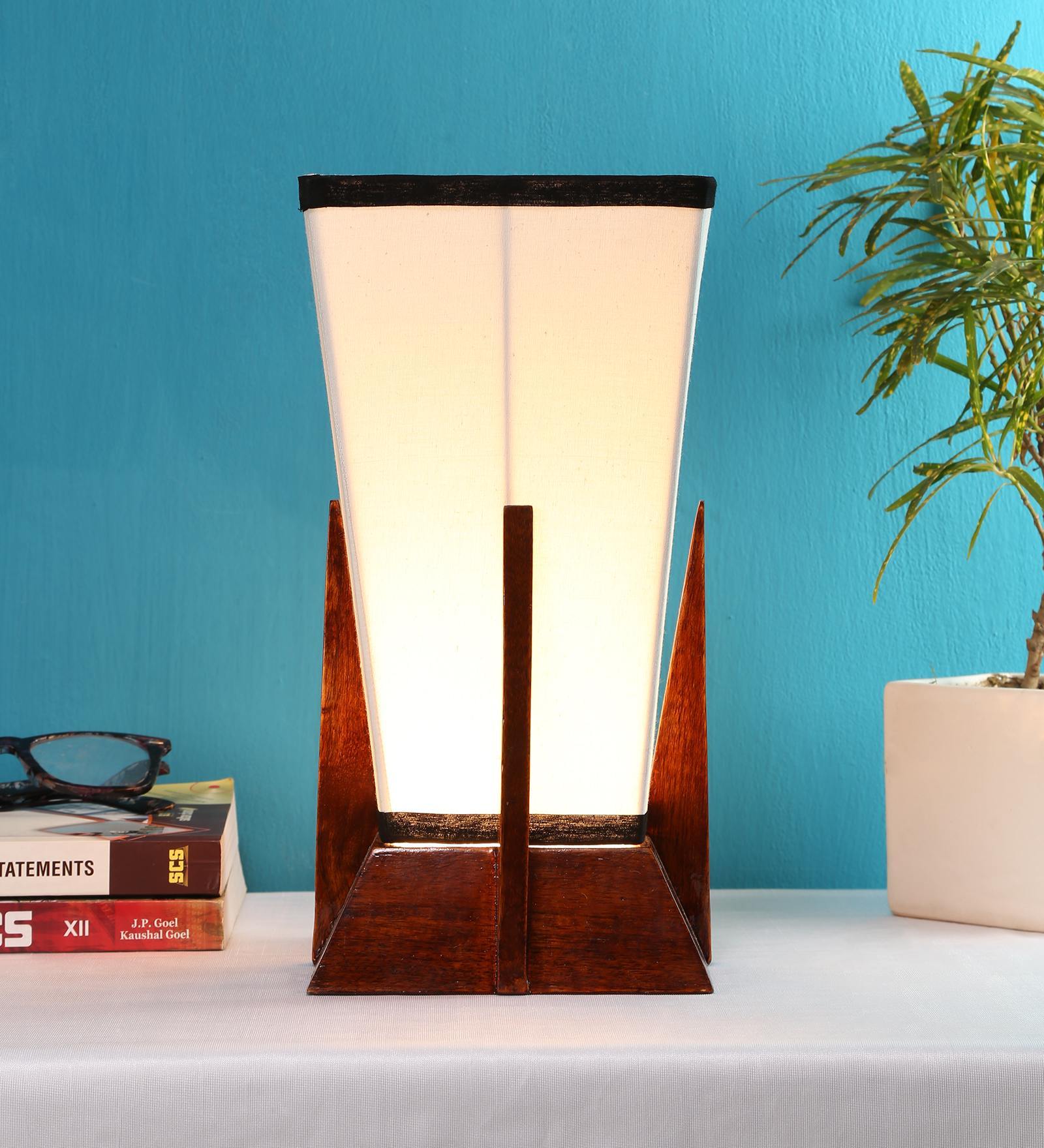 Buy Pyramid Multicolour Cotton Shade Table Lamp with Natural Brown Base ...