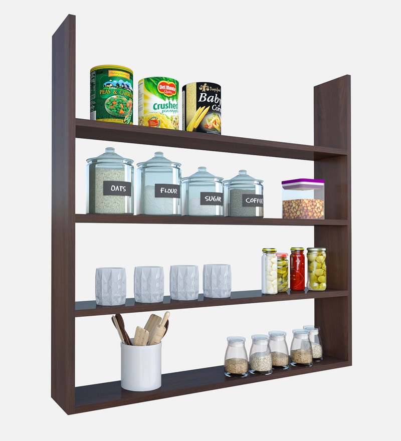 Buy Qarl Wall Mount Multiporpose Kitchen Rack in Dark Acacia Color by ...