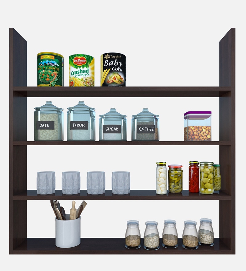 Buy Qarl Wall Mount Multiporpose Kitchen Rack in Dark Acacia Color by ...