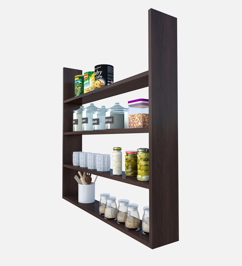 Buy Qarl Wall Mount Multiporpose Kitchen Rack in Dark Acacia Color by ...
