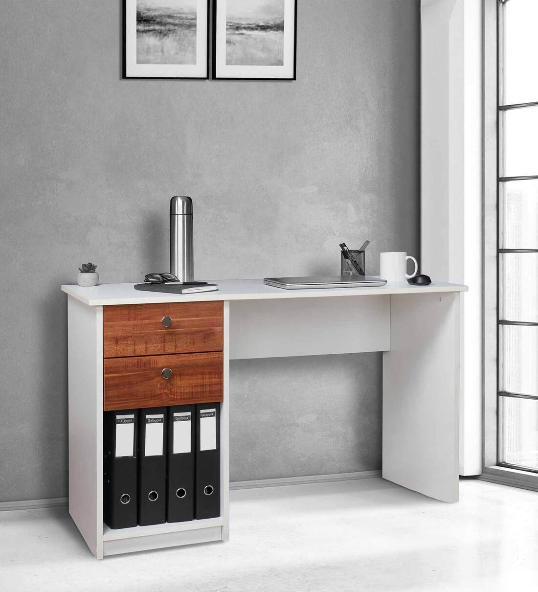 Buy Quatro Writing Table in White & Oak Finish at 26% OFF by TADesign | Pepperfry