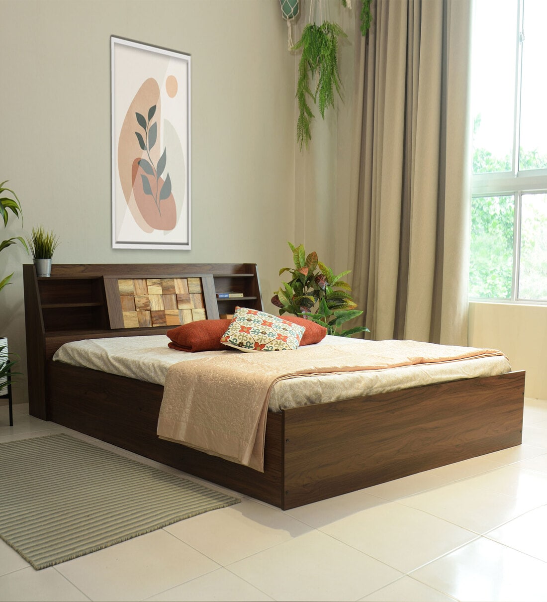 Buy Hoshiko Queen Size Bed in Walnut Finish With Box Storage at 5% OFF ...
