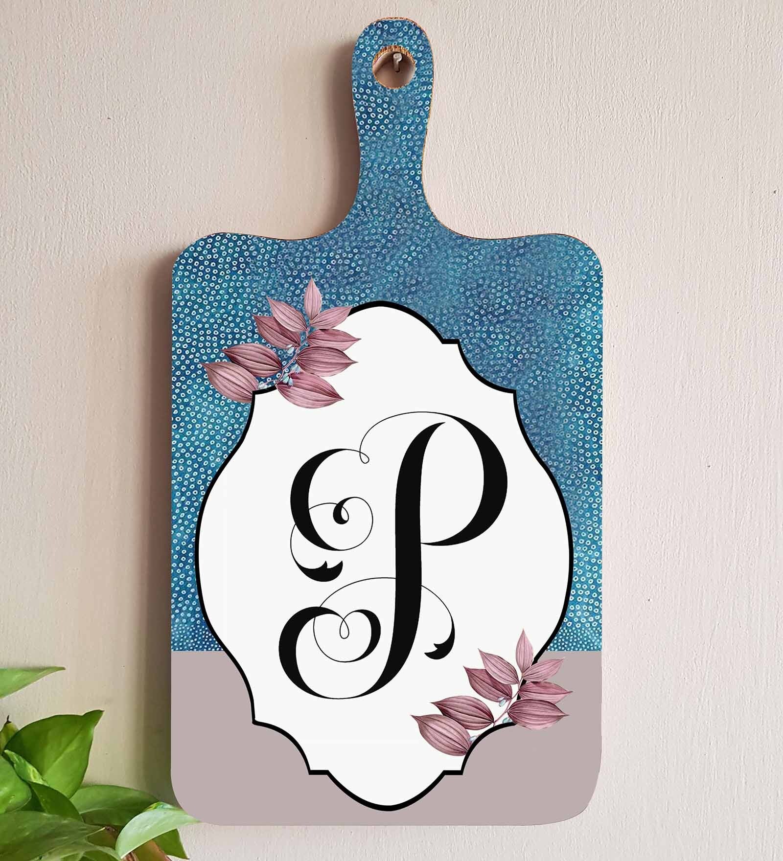 Buy Blue Quirky \P\ Letter Wood Art Print Floral Wall Plaque by ...