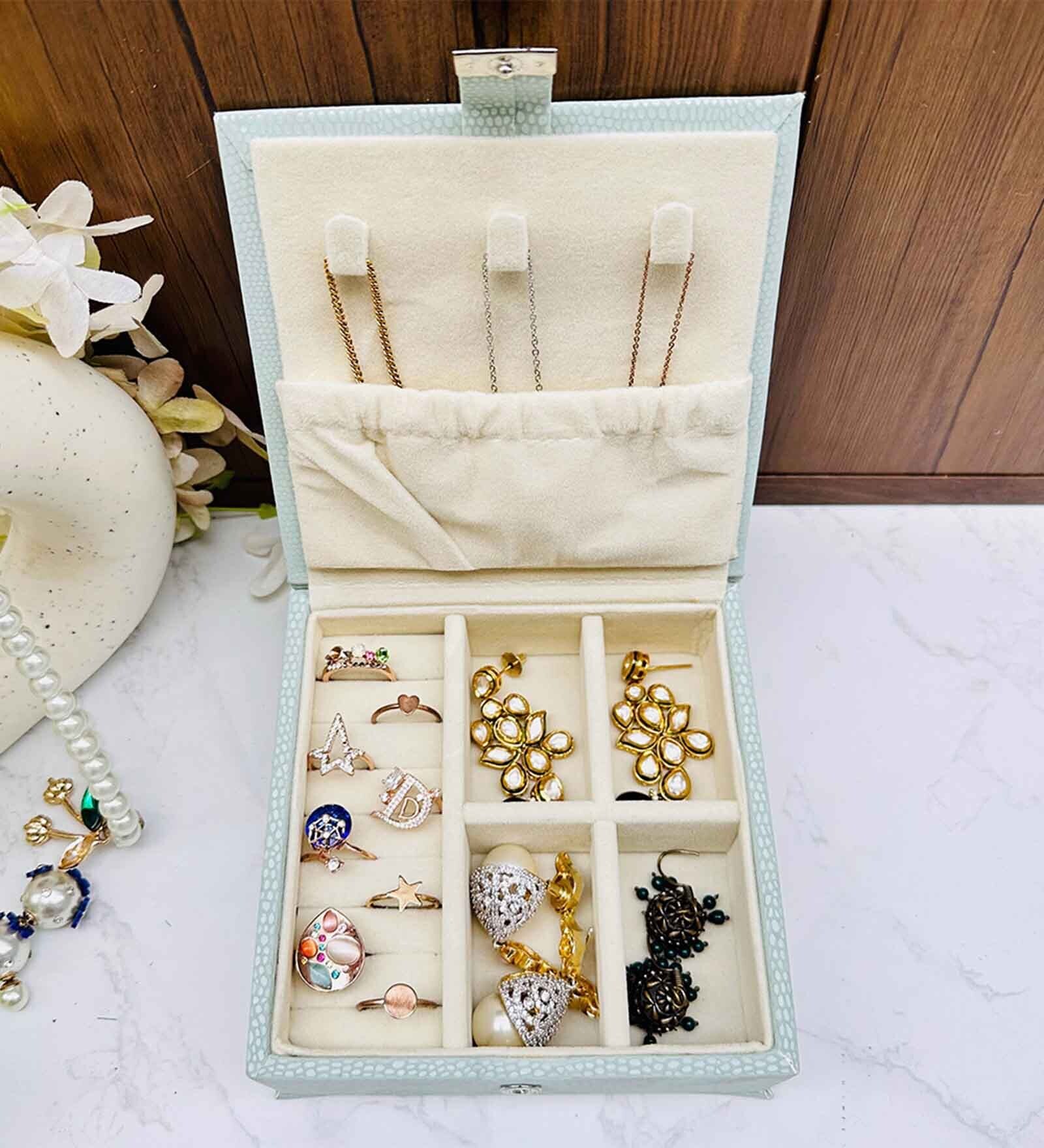 Buy Green Quirky Portable Jewellery Storage Box With Pocket Organizer ...