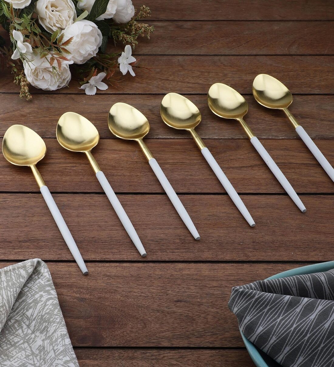 Buy Radiant (Set of 6) White Colour Stainless Steel Table Spoon by ...