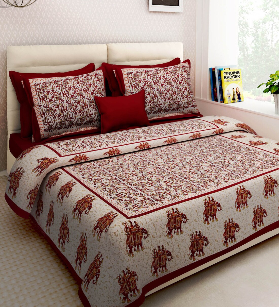 Buy Red Traditional 160 TC Cotton 1 Double Bedsheet With 2 Pillow Buy Red Traditional 160 TC Cotton 1 Double Bedsheet With 2 Pillow