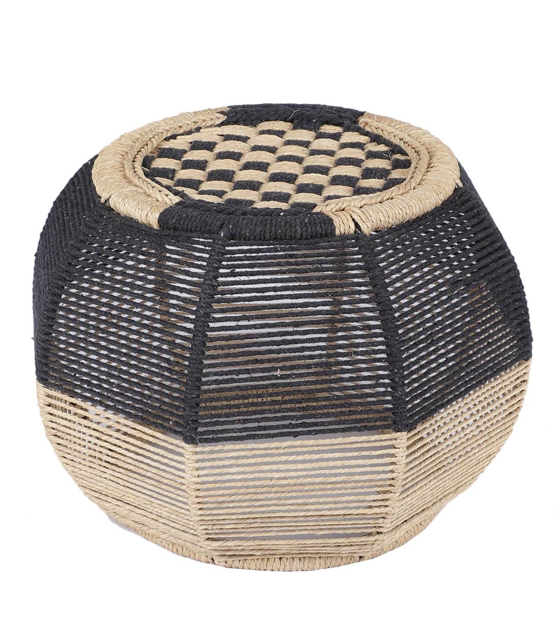 Buy Ethnic Hand Crafted Dumroo Cane Stool in Beige and Black Colour by ...