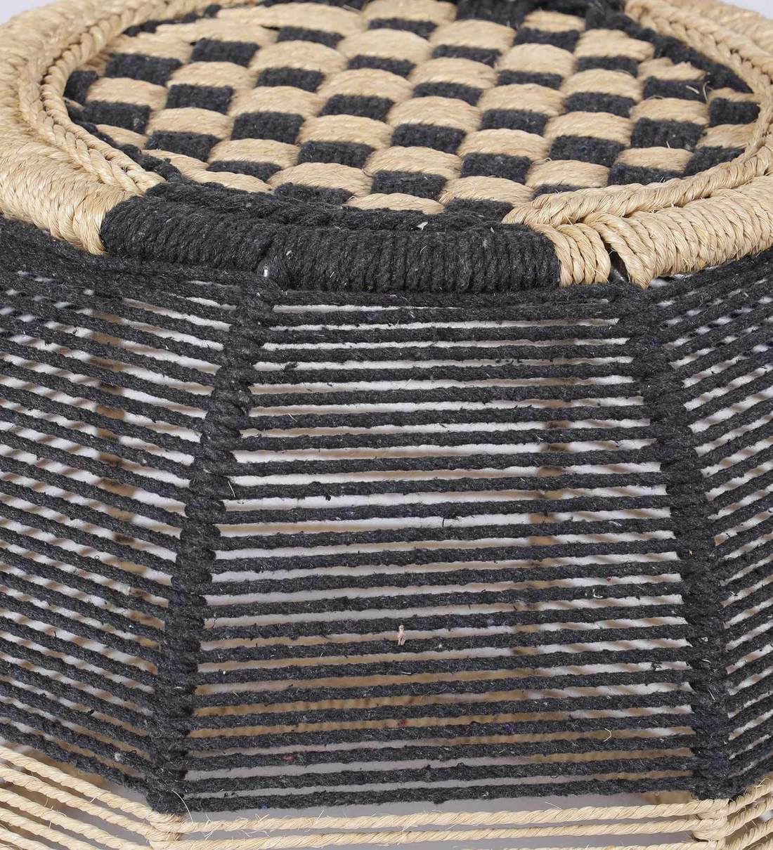 Buy Ethnic Hand Crafted Dumroo Cane Stool in Beige and Black Colour by ...