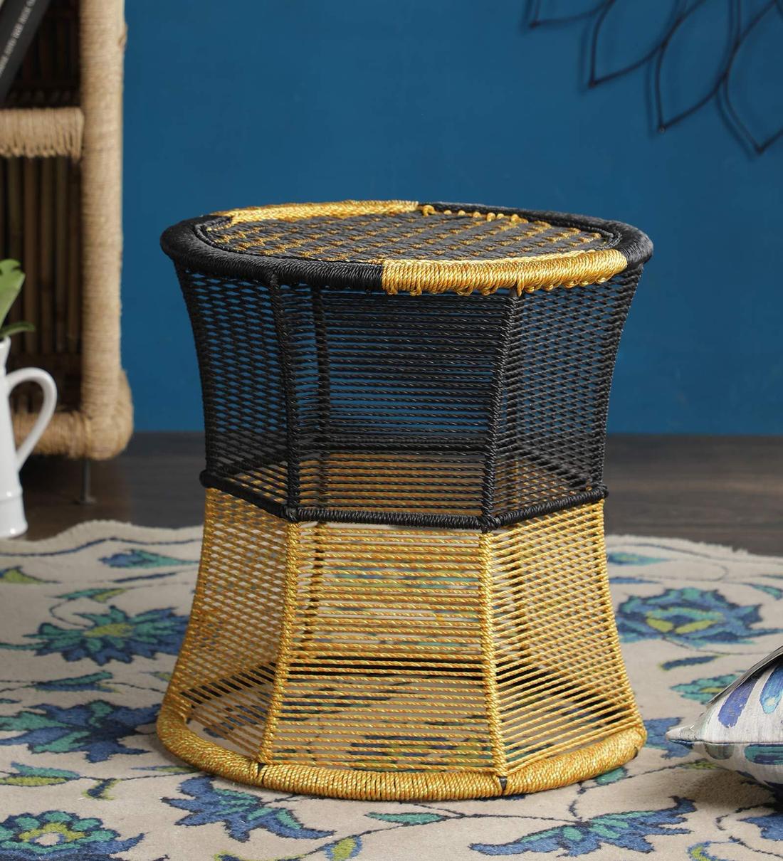 Buy Ethnic Hand Crafted Muddha Cane Stool in Black & Beige Colour at 32 ...