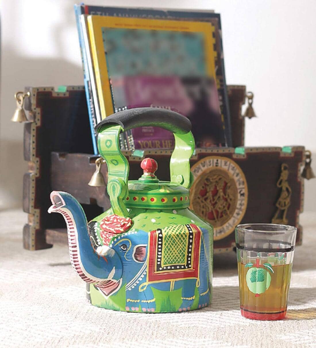 Buy RajRang Elephant Green Aluminium & Glass (Set of 2) Teaware Set at ...
