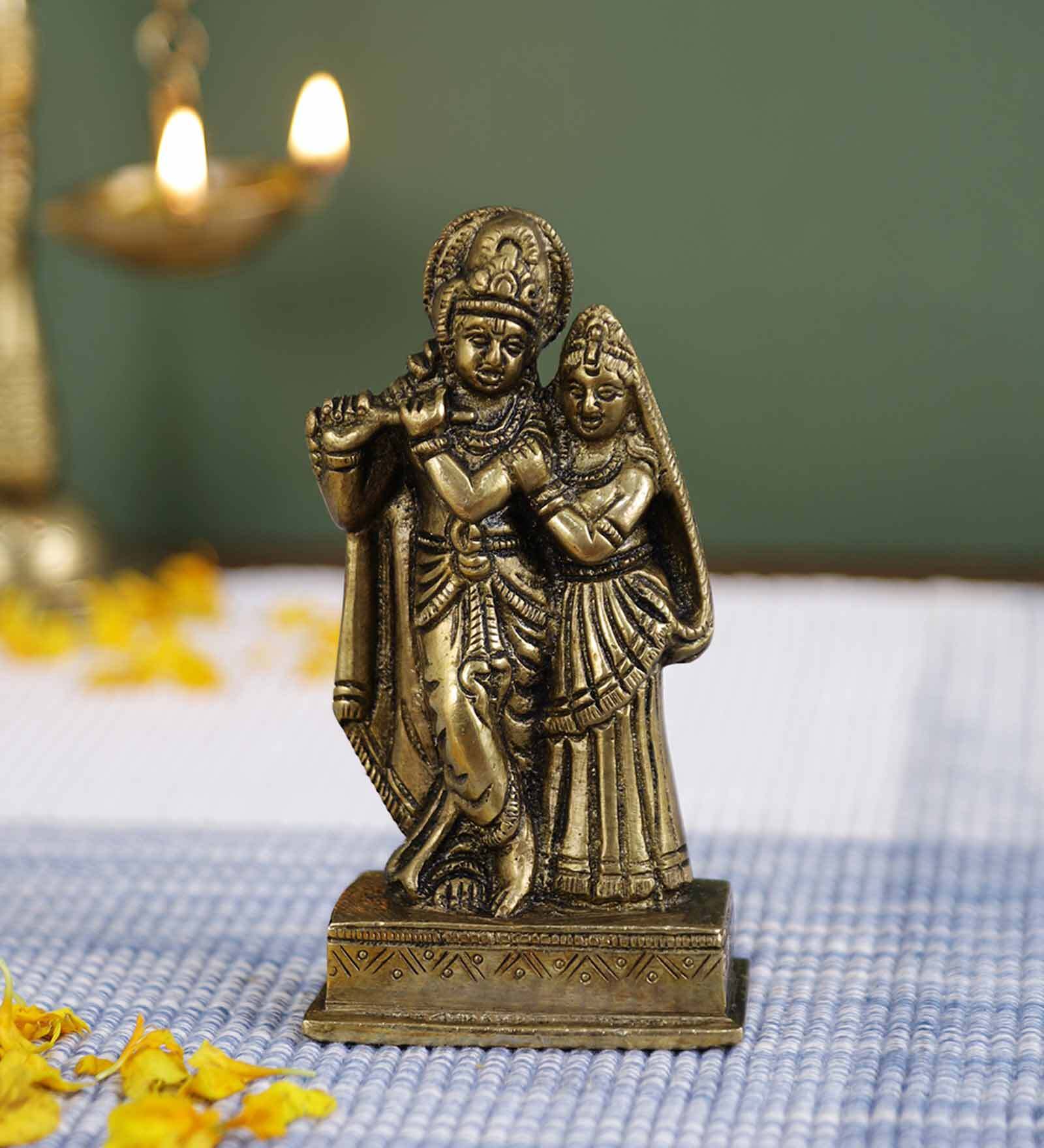Buy Radha Krishna Golden Brass Religious Idol at 33% OFF by Imli street ...