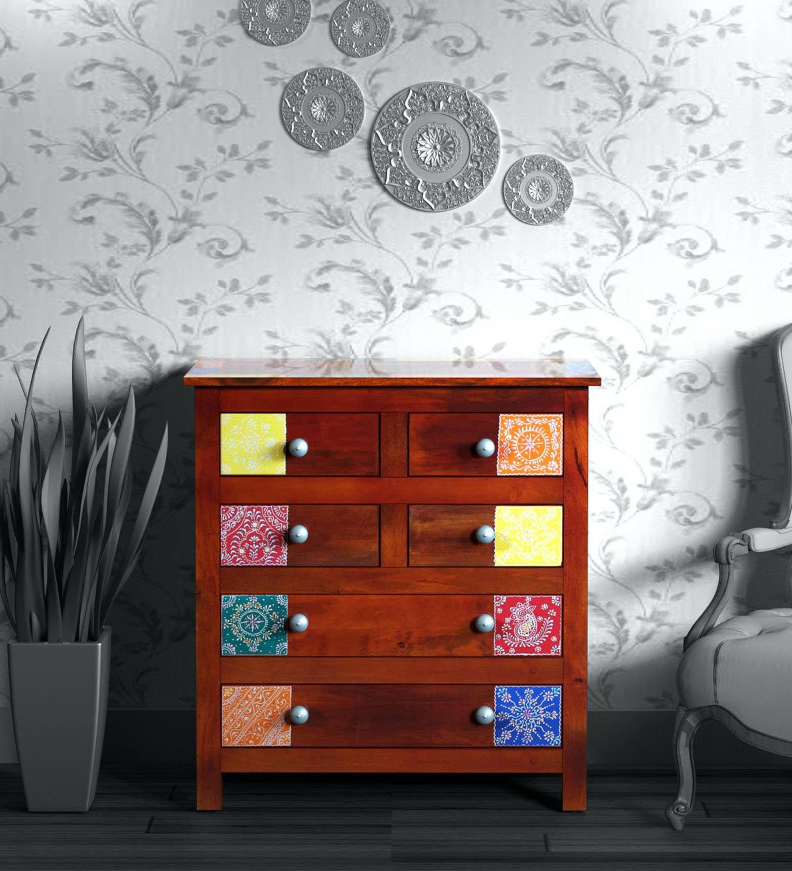 Buy Alankaar Solid Wood Chest Of Drawers In Hand-Painted Multicolour at ...