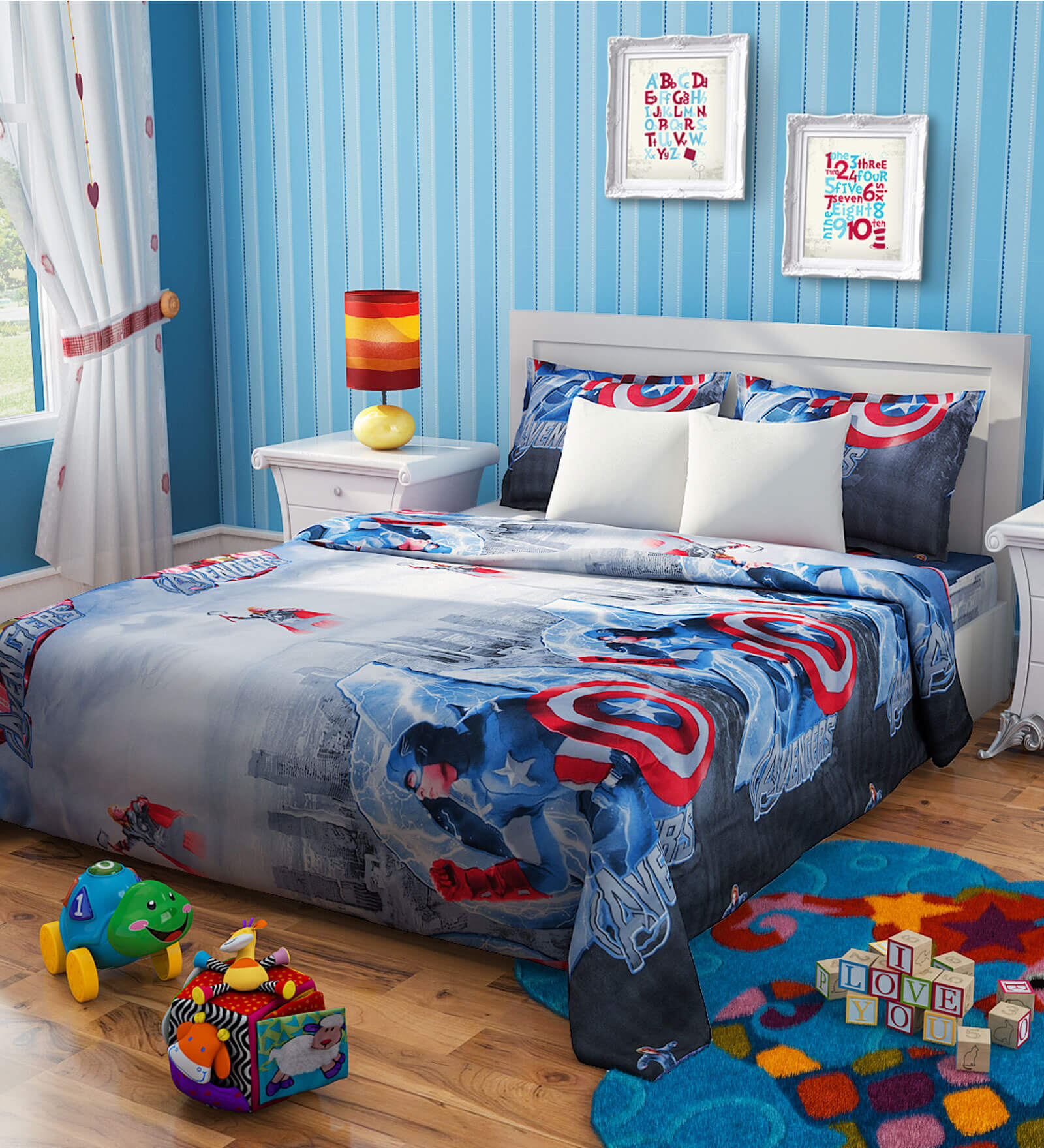 Buy Rago Kids Avengers Double Bedsheet in Blue & Grey with 2 Pillow ...