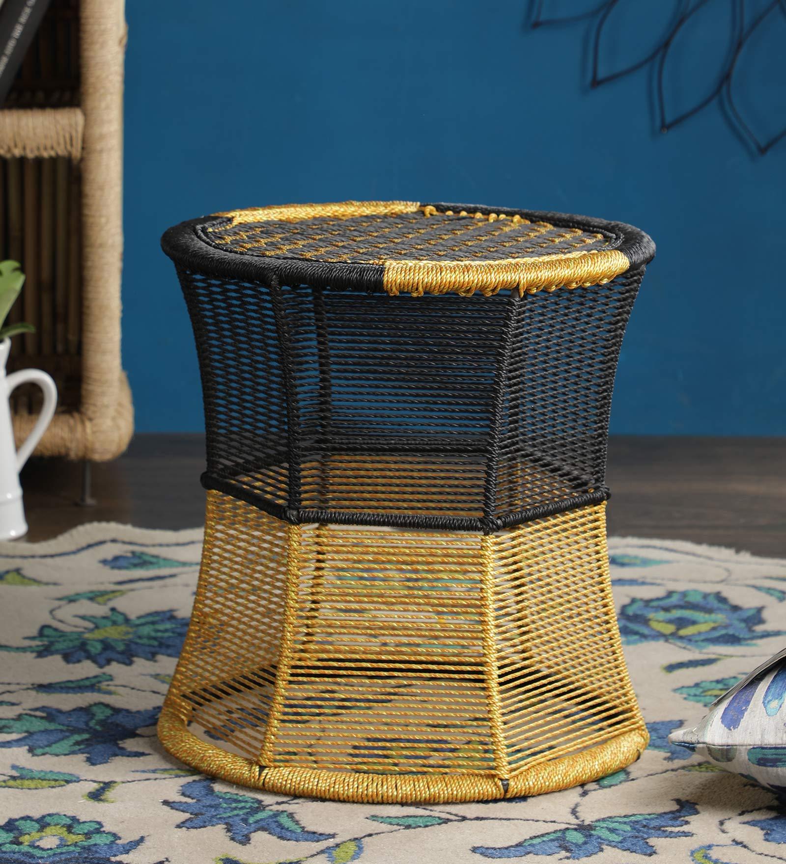 Buy Ethnic Hand Crafted Muddha Cane Stool in Black & Beige Colour at 32 ...