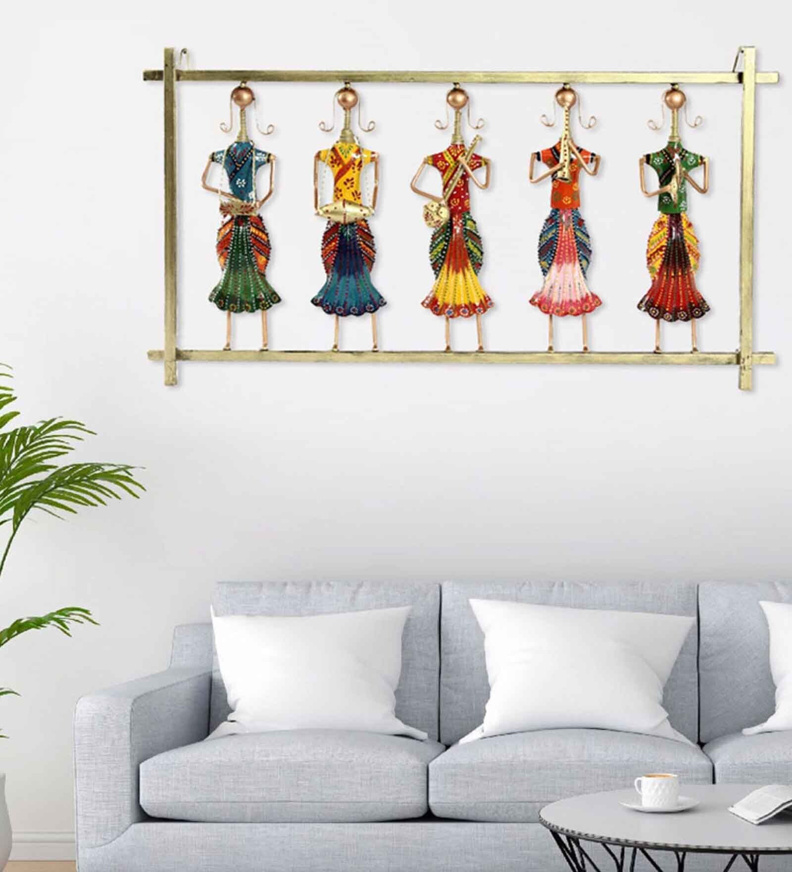 Buy Rajasthani Musical Lady Multicolour Iron (Pack of 3) Wall Art at 23 ...