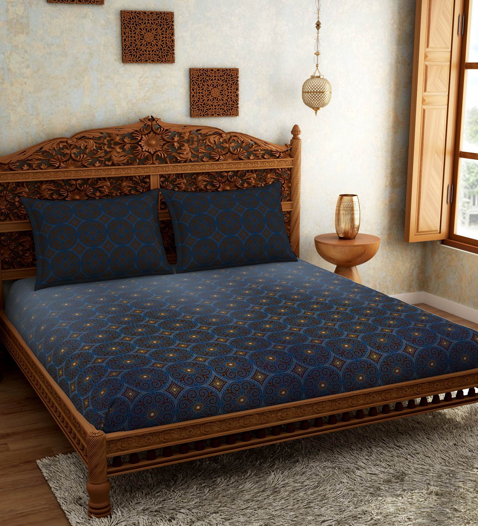 Buy Rangana 100% Cotton 210TC King Size Bedsheet with 2 Pillow Covers ...