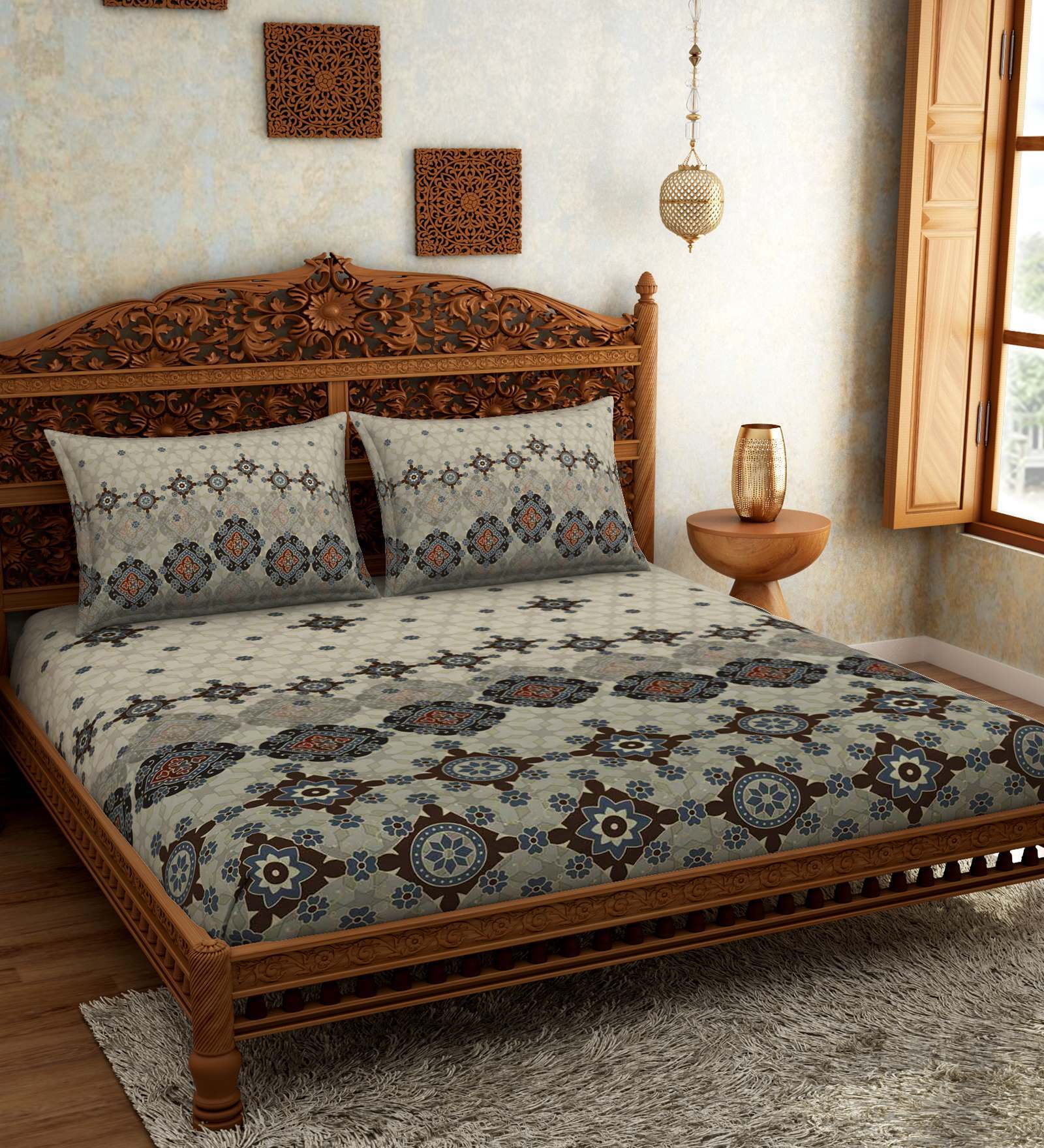 Buy Rangana 100% Cotton 210TC King Size Bedsheet with 2 Pillow Covers ...