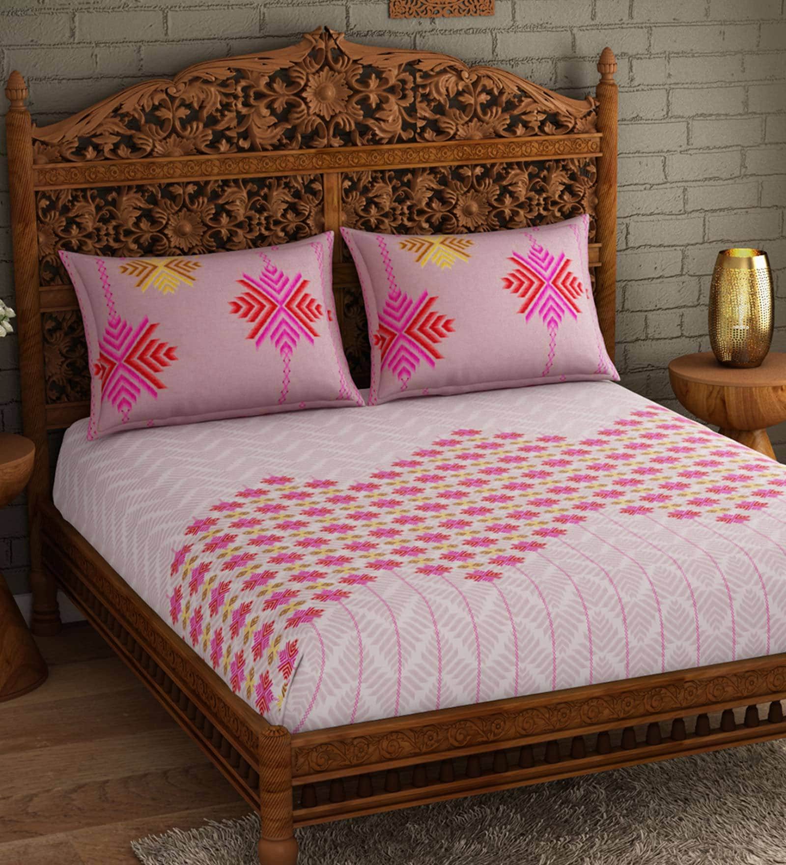 Buy Rangana 100% Cotton 500TC King Size Bedsheet with 2 Pillow Covers ...