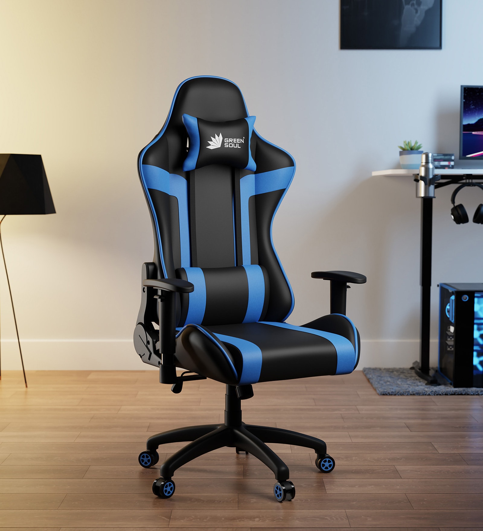 Buy Raptor Leatherette Gaming Chair In Black & Blue Colour at 42% OFF ...