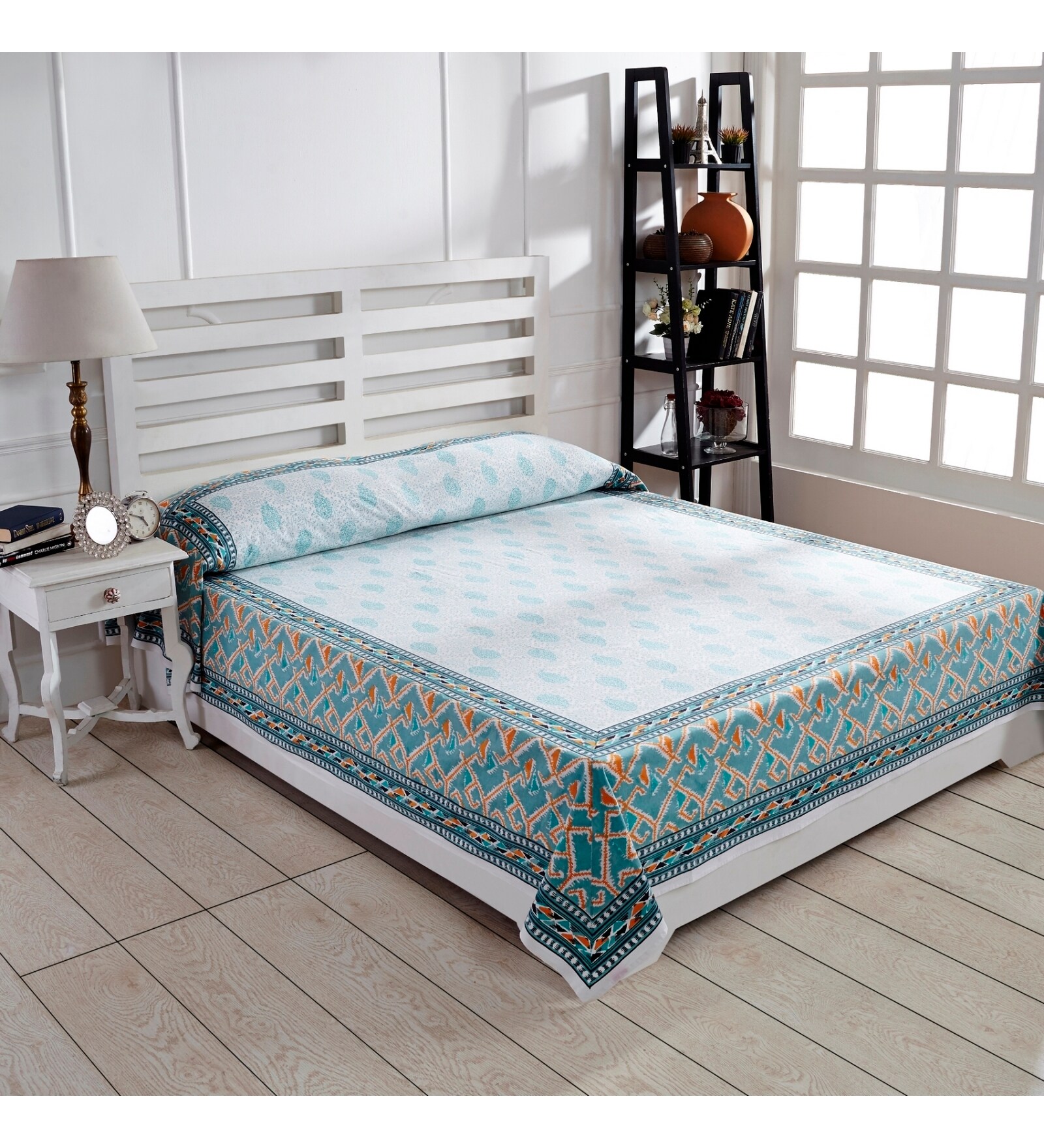 Buy Turquoise Cotton Queen Size Bed Cover by Ratan Jaipur Online ...
