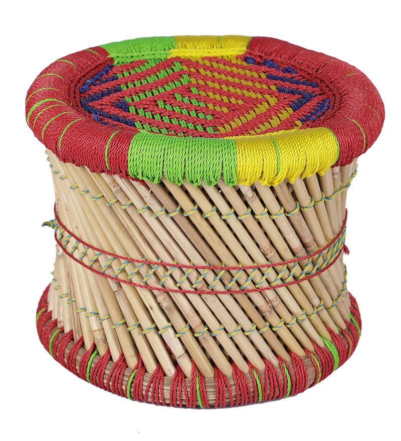Buy Ethnic Hand Crafted Cane Stool in Multi Colour by CDI Online - Foot ...