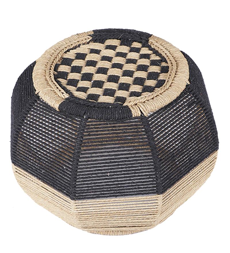 Buy Ethnic Hand Crafted Dumroo Cane Stool in Beige and Black Colour by ...