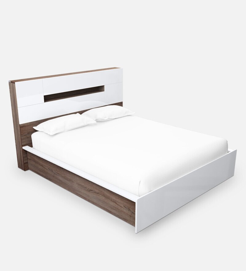 Buy Ray Queen Size Bed with Hydraulic Storage in Swiss White Colour by ...