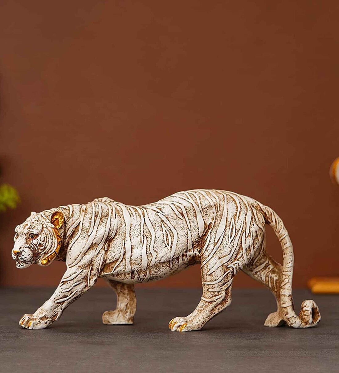 Buy Realistic Tiger White & Gold Matte Polyresin Lamp by The Karak ...