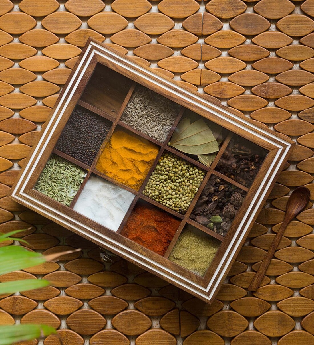 Buy Rectangular (Each 90ml) Sheesham Wood Spice Box with Spoon by ...