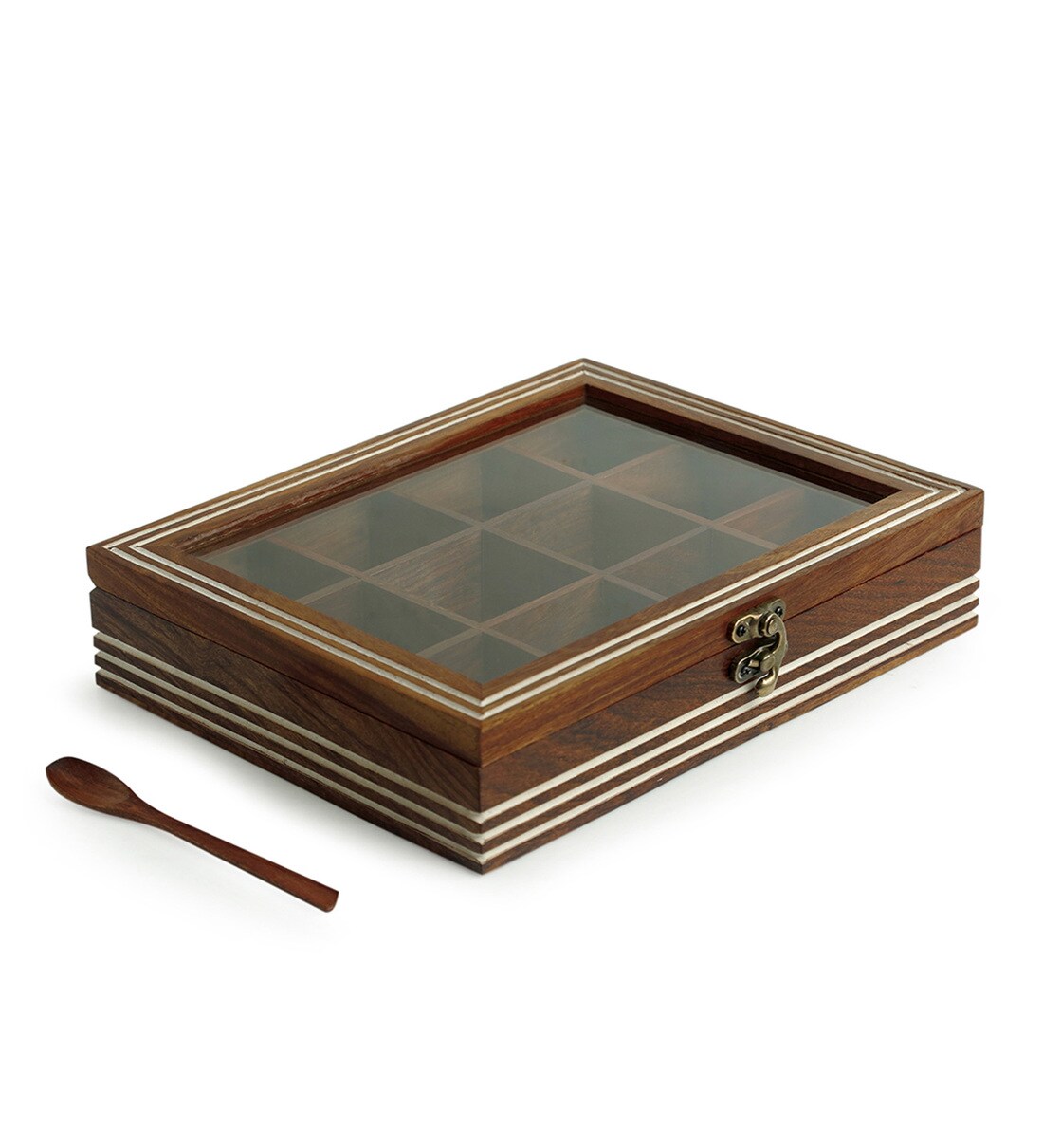 Buy Rectangular (Each 90ml) Sheesham Wood Spice Box with Spoon by ...