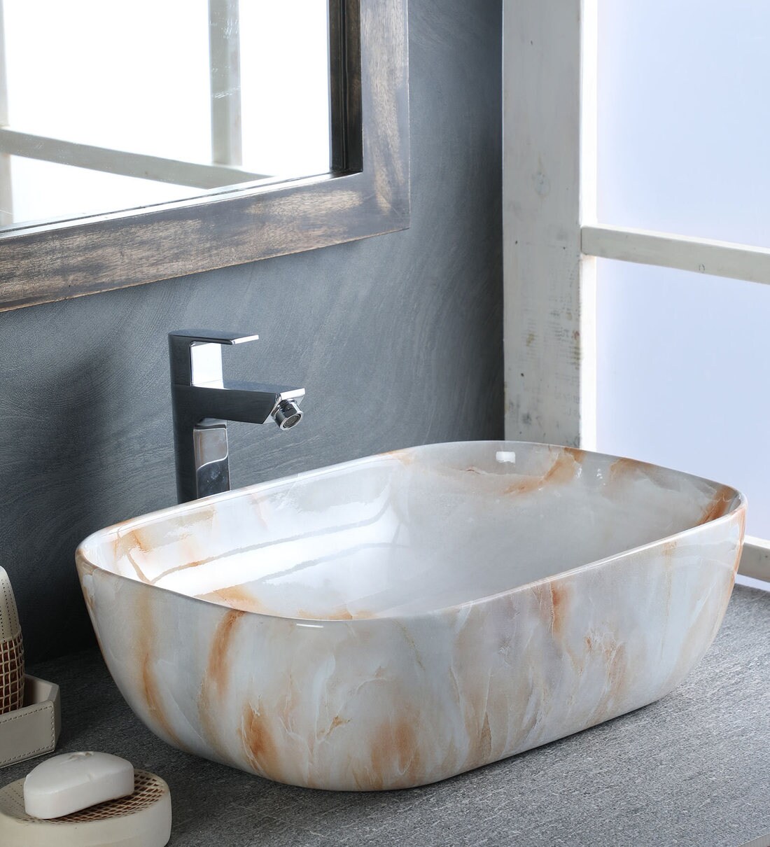 Buy Rectangular Shape Ceramic Gold Counter Top Wash Basin(L: 18, W: 14 ...